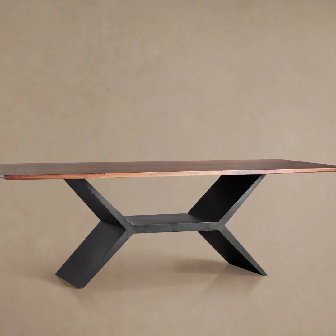 Ritzha Jacob Dining Table In Teak Wood with Vertex Iron Base